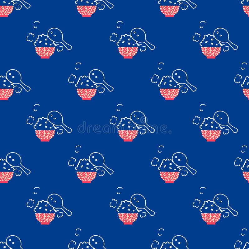 Hot Rice on the Japanese Bowl Vector Graphic Seamless Pattern Stock ...