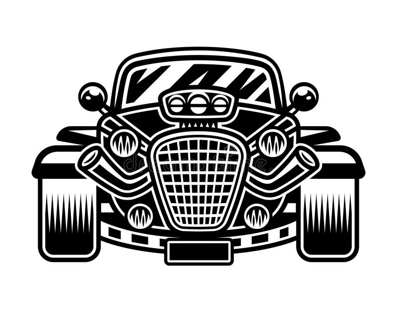 Hot Rod Car Front View Vector Monochrome Illustration Isolated on White ...