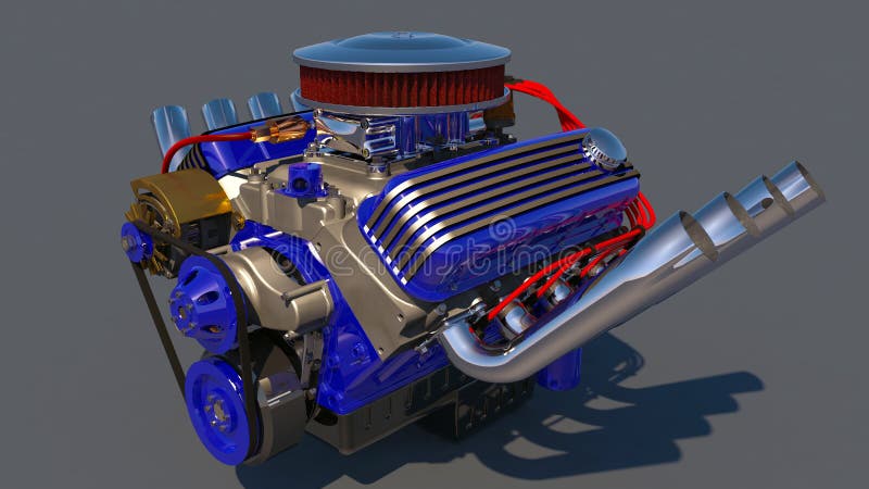 Hot rod engine. 3D render stock illustration. Illustration of speed ...