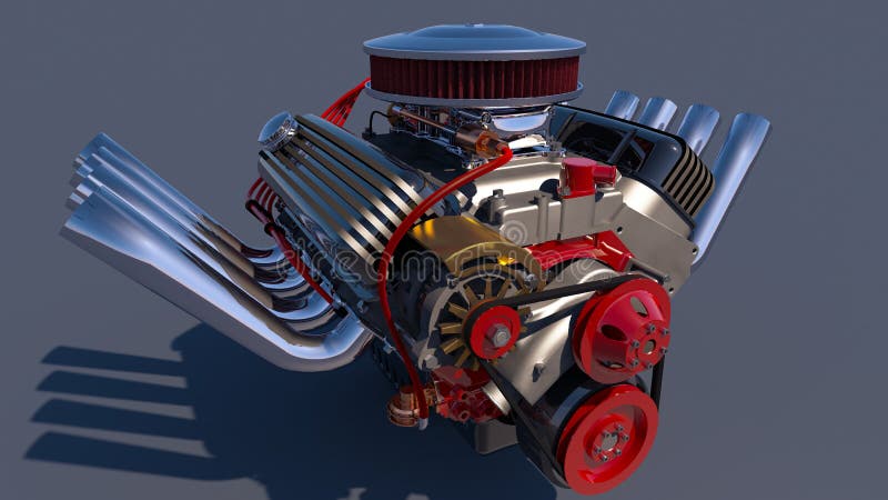 Hot rod engine. 3D render stock illustration. Illustration of speed ...