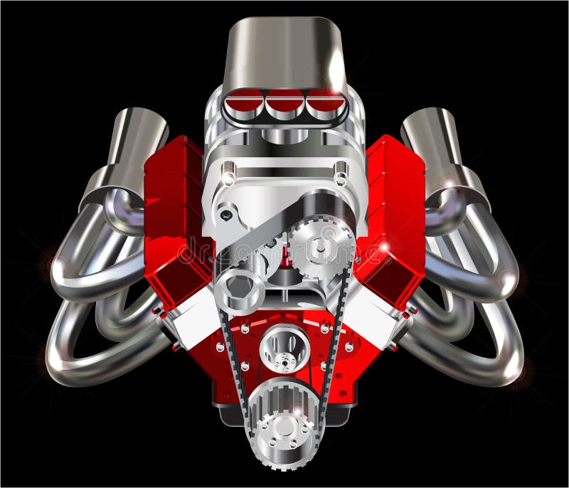 Hot rod V8 Engine drawing stock vector. Illustration of chrome - 81342198