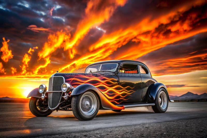 Hot Rod with Flames a Classic Hot Rod. Generative AI Stock Illustration ...