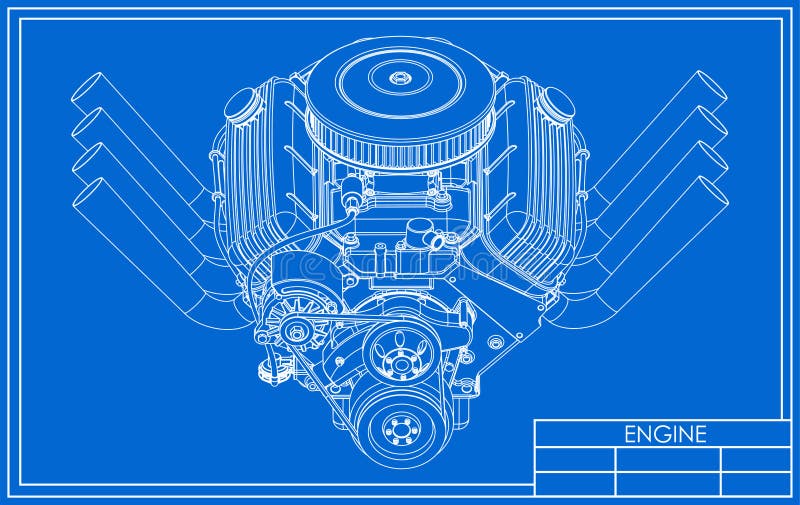 Hot rod V8 Engine drawing stock vector. Illustration of metallic - 81342561