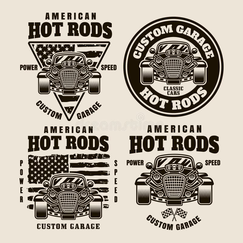 Hot Rod Vector Emblem, Label, Badge or Print in Monochrome Style ...