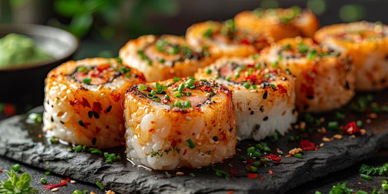 Hot Roll with Fried Chicken, Flying Ingredients and Aromatic Spices, is ...