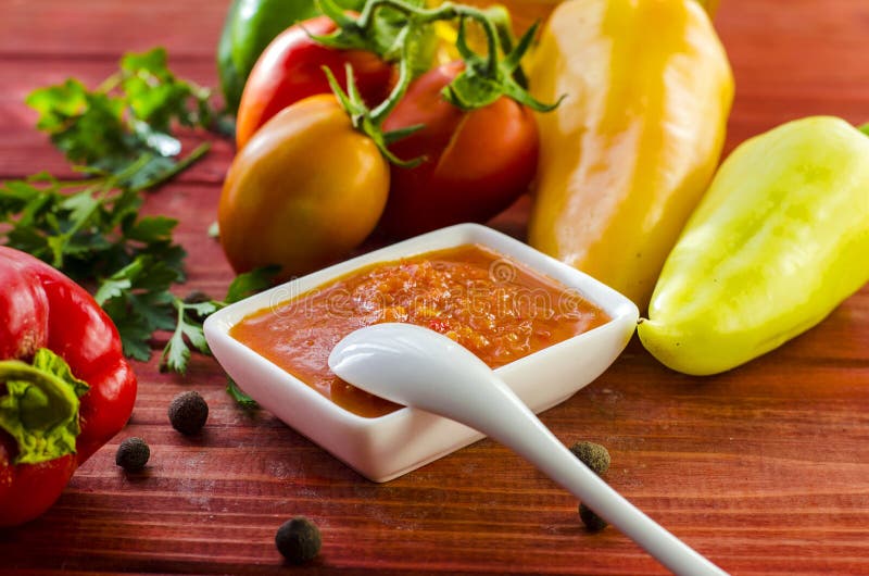 Hot sauce adjika stock image. Image of ketchup, spice - 77348435