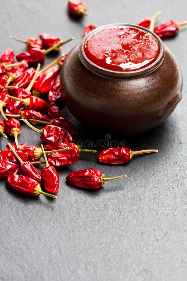 Hot Sauce from Chilli Peppers and Tomatoes Stock Photo - Image of color ...