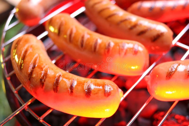 Hot sausages on barbecue stock image. Image of meal, juicy - 19047593
