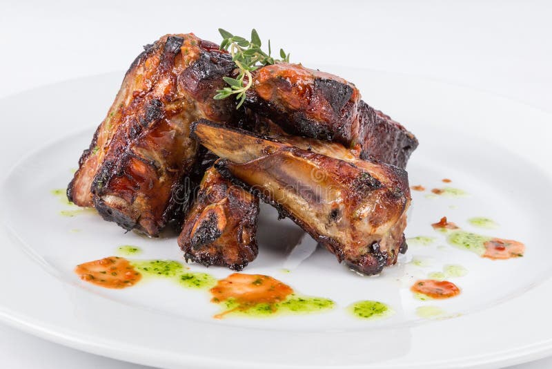 Hot Smoked Barbecue Ribs on White Plate Stock Photo - Image of beef ...