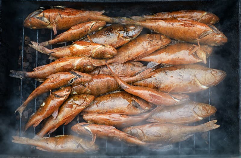 Hot smoked fish stock photo. Image of flame, food, fish - 62050272