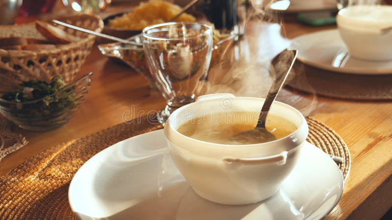 Hot Soup on the Table in the House. Stock Image - Image of diet ...