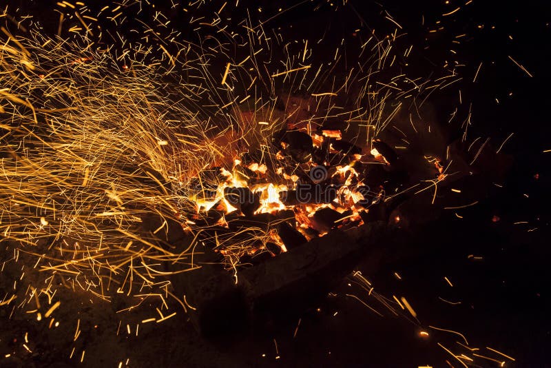Hot Sparking Live-coals Burning in a Barbecue Stock Image - Image of ...