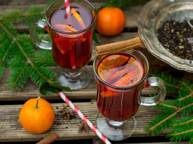 Hot Spiced Drink from Infused Tea with Rum and Mandarin Stock Photo ...