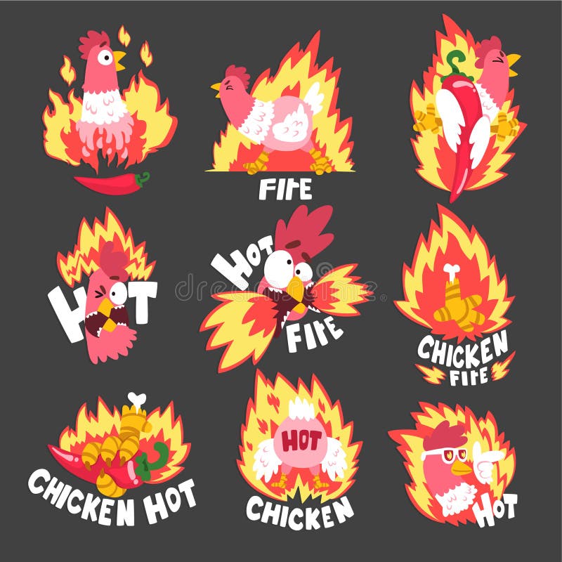Hot Spicy Fire Chicken Set, Creative Logo Design Templates Vector ...