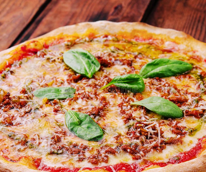 Hot Spicy Pizza with Minced Meat Stock Photo - Image of dinner, fresh ...