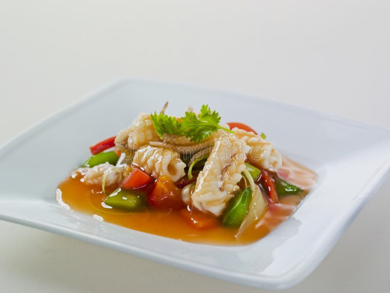 Hot Spicy Sauteed Calamari with Vegetable Stock Image - Image of fried ...