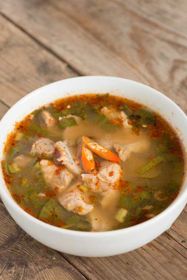 Hot and Spicy Soup Pork Cartilage with Thai Herb. Stock Photo - Image ...