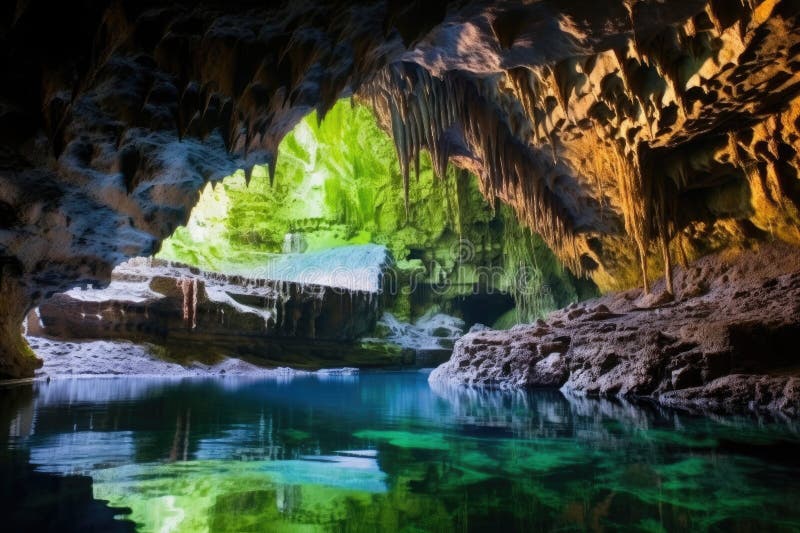Hot Spring in a Cave with Stalactites Overhead Stock Image - Image of ...