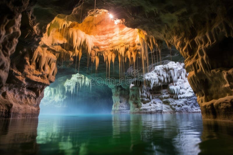 Hot Spring in a Cave with Stalactites Overhead Stock Image - Image of ...