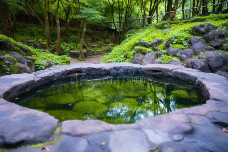 Stone Rim of a Hot Spring with Autumn Leaves Stock Photo - Image of ...
