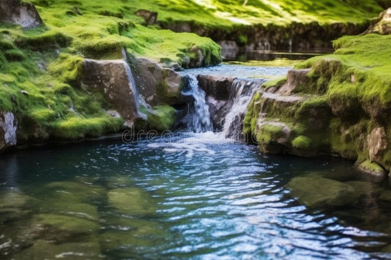 A Hot Spring Flowing Down As a Small Waterfall Stock Illustration ...
