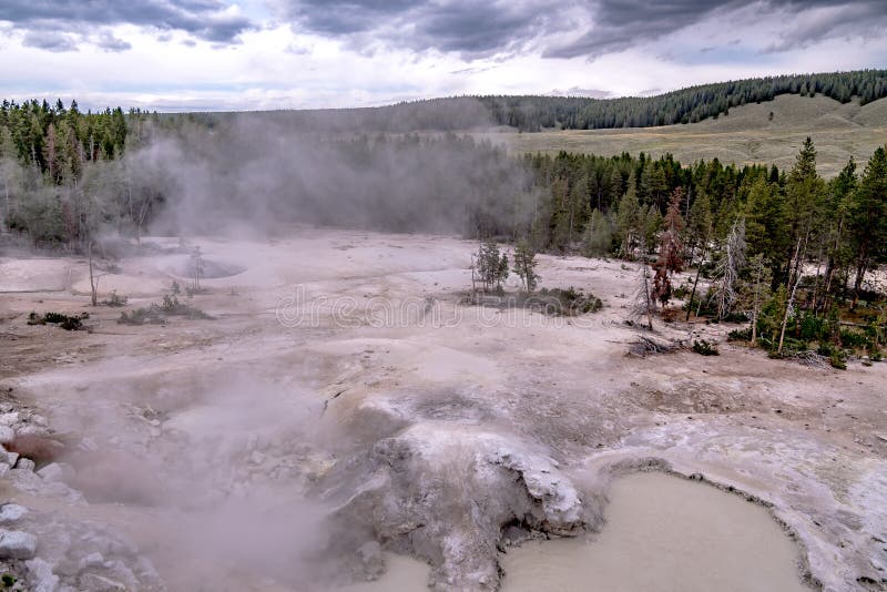 Hot Spring and Geiser in Yellowstone National Par Stock Image - Image ...