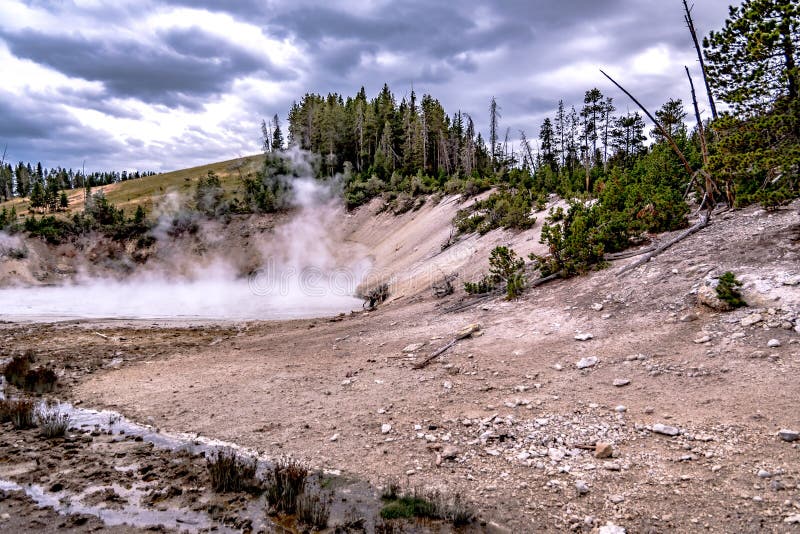 Hot Spring and Geiser in Yellowstone National Par Stock Photo - Image ...