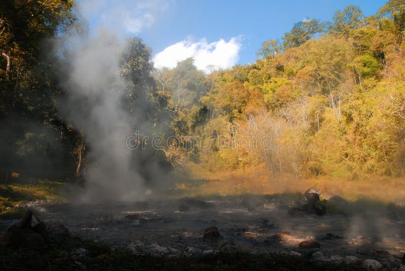 A Hot Spring Pond with Blue Sky and Mountain Stock Photo - Image of ...