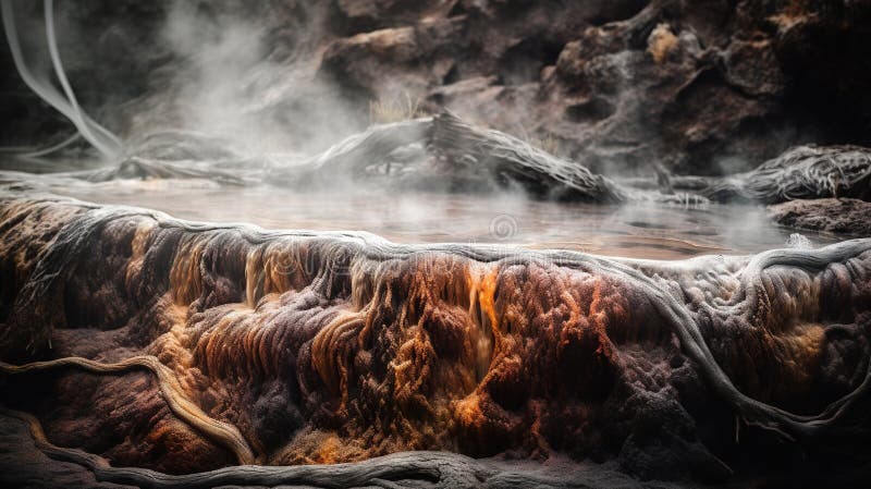 A Hot Spring with Steam Coming Out of the Water and Steam Coming Out of ...