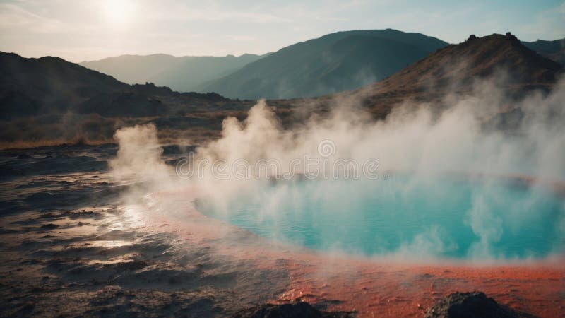 Hot Spring with Steam Rising in a Volcanic Area. Stock Illustration ...