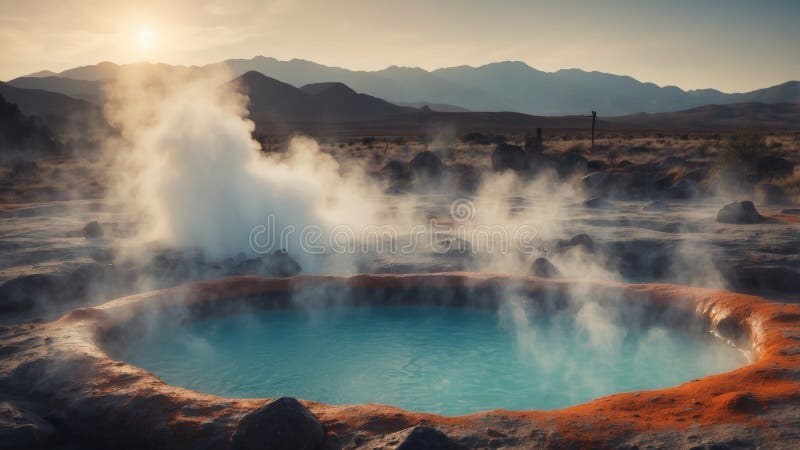 Hot Spring with Steam Rising in a Volcanic Area. Stock Illustration ...