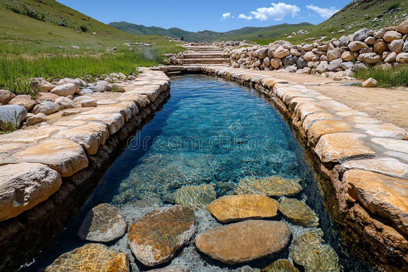 A Hot Spring Surrounded by Ancient Ruins, with the Warm Water Flowing ...
