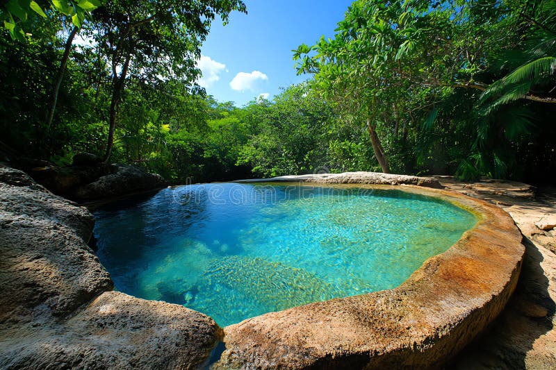 A Hot Spring in a Tropical Rainforest, with Vibrant Birds and Wildlife ...