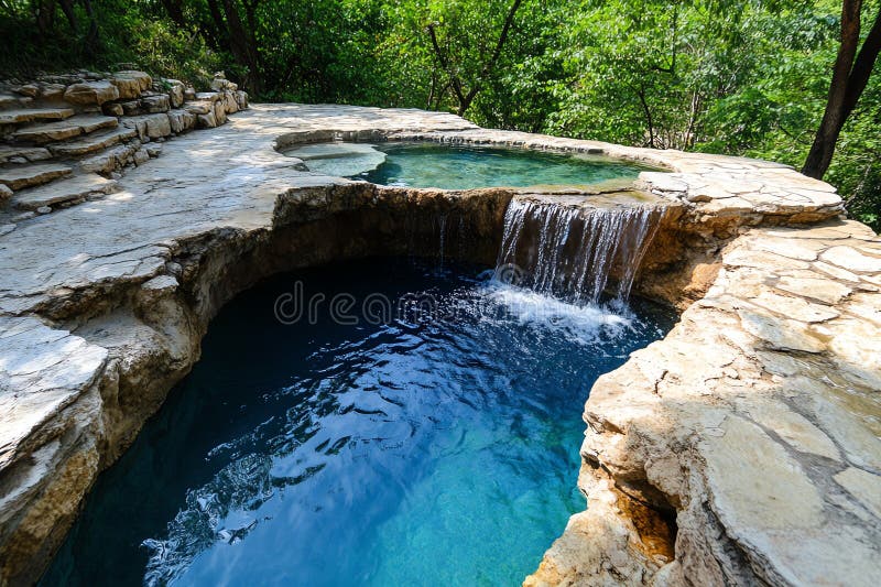 A Hot Spring with a Waterfall Cascading into it, Adding a Soothing ...