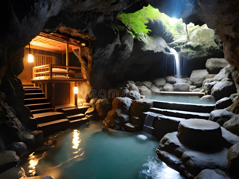 Hot springs in the cave stock illustration. Illustration of tourist ...