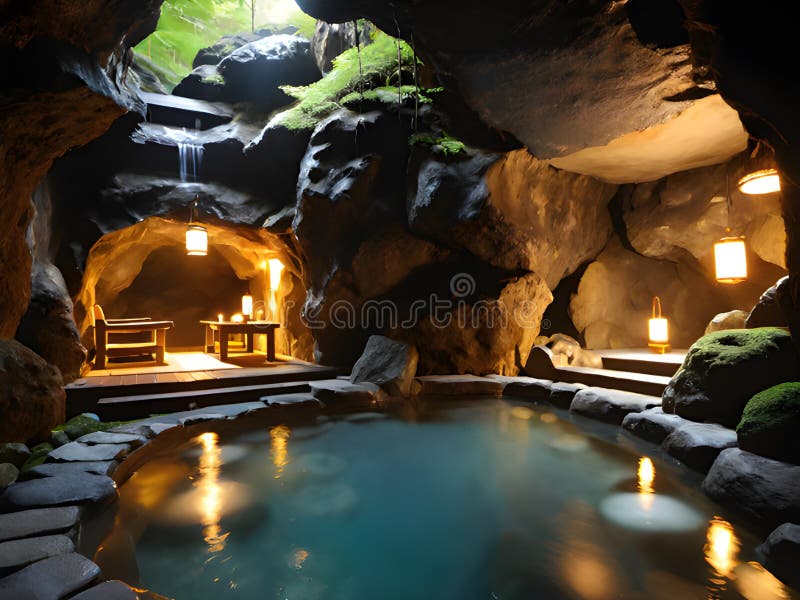 Hot springs in the cave stock illustration. Illustration of tourist ...