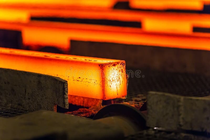 Hot Square Steel Bloom on the Roll-table. Stock Image - Image of ...