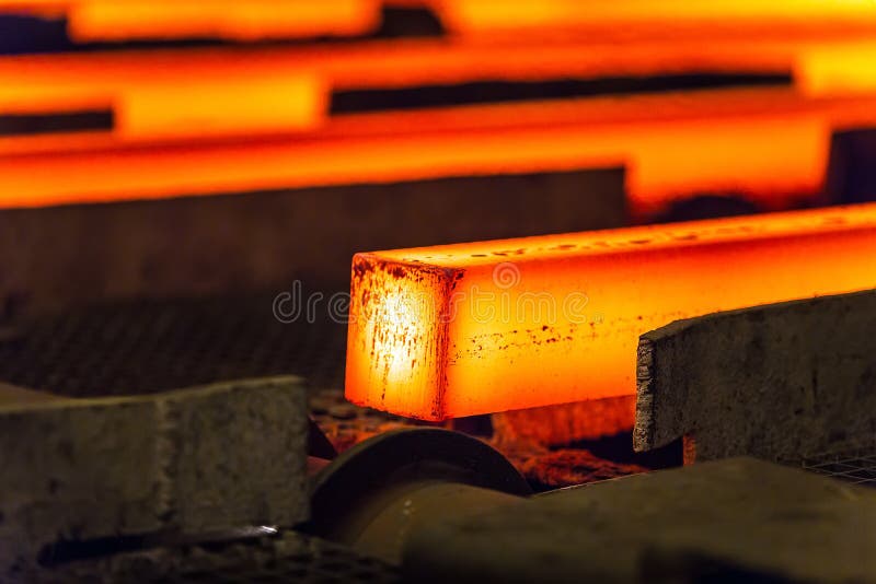 Hot Square Steel Bloom on the Roll-table. Stock Photo - Image of ...