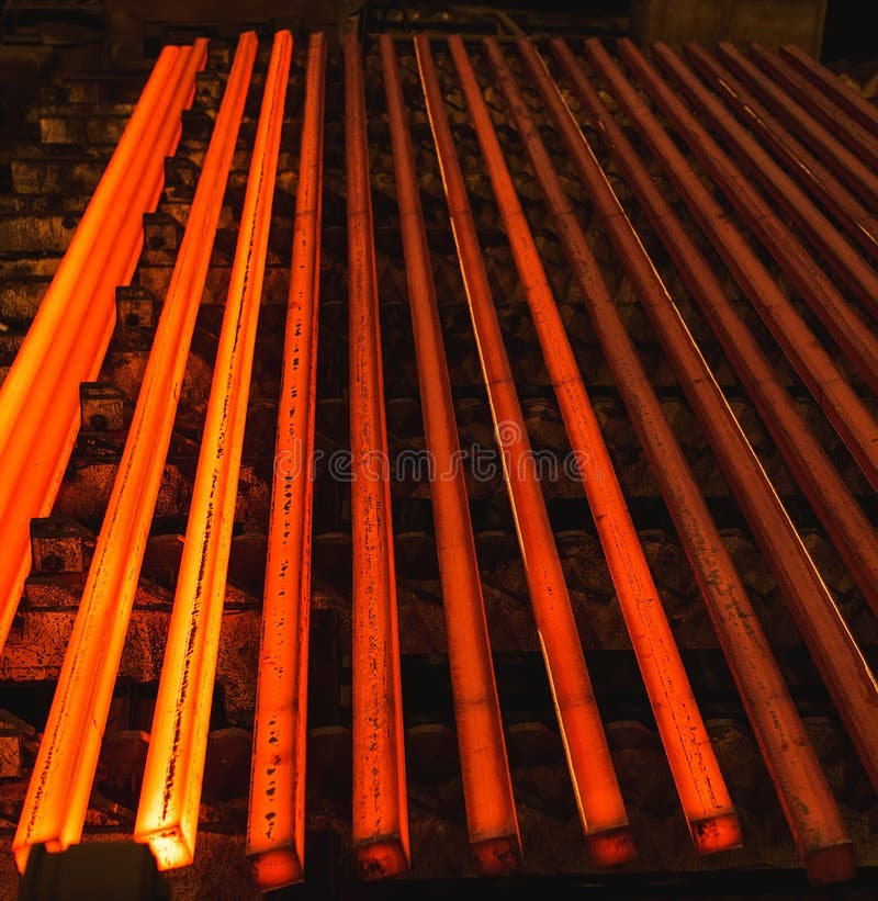 Hot Square Steel Bloom on the Roll-table. Stock Photo - Image of liquid ...
