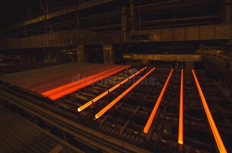 Hot Square Steel Bloom on the Roll-table. Stock Photo - Image of ...