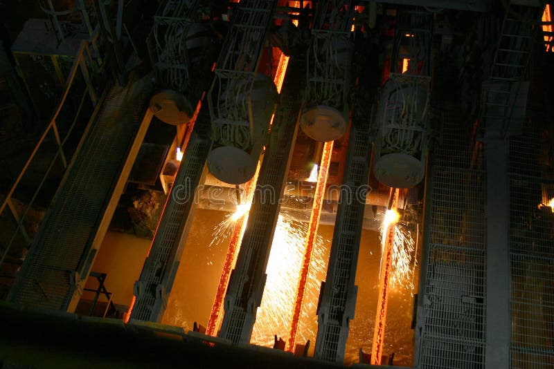 Hot Steel in Continuous Casting Machine. Stock Photo - Image of load ...