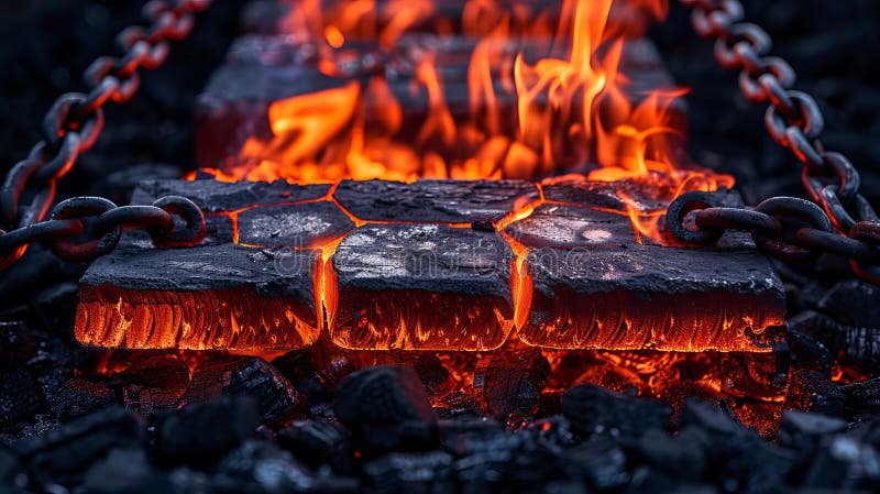 Hot Steel Forging Process with Chains and Fire in the Forge Stock ...