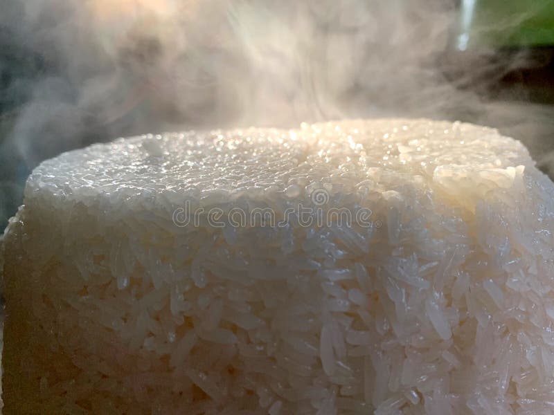 Hot Sticky Rice with Smoke after Boil. Stock Photo - Image of light ...