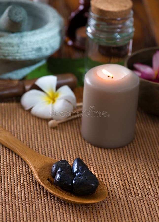 Hot Stone Massage with Spa Treatment Items on the Background Stock ...