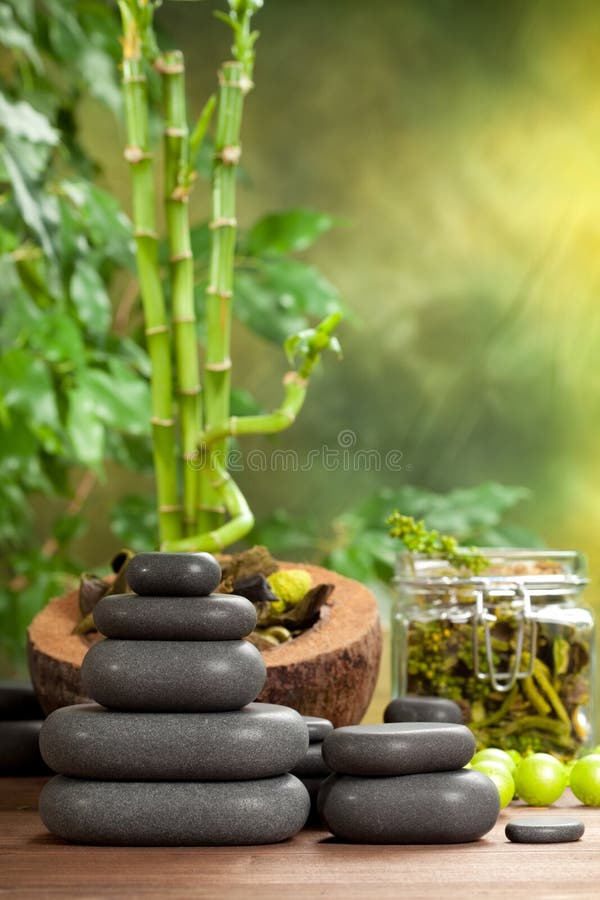 Hot Stones on Bamboo Background Stock Image - Image of tools, natural ...