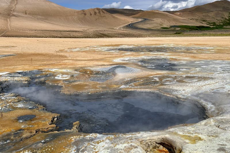 Hot Sulfurous Gases Emerging from Boiling Mud Pool in Iceland Stock ...