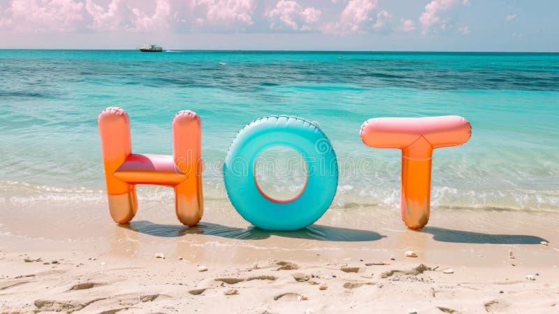 Hot Summer Day with Colorful Beach Inflatables by the Sea Stock Image ...
