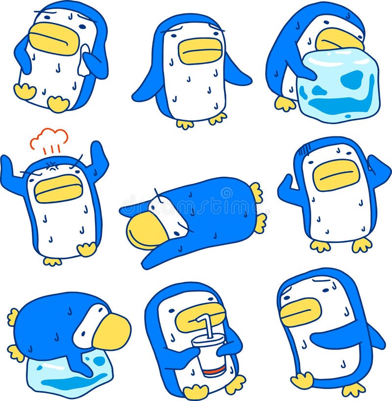 Hot Summer Penguin with Sweating Set Stock Vector - Illustration of ...