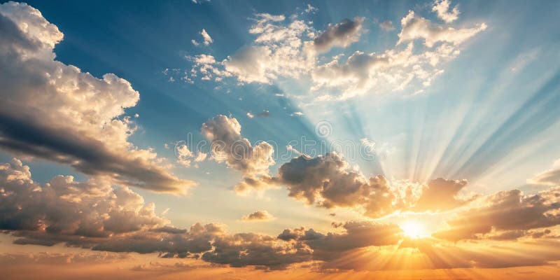 Hot Summer Sky with Clouds and Sunrays Stock Illustration ...