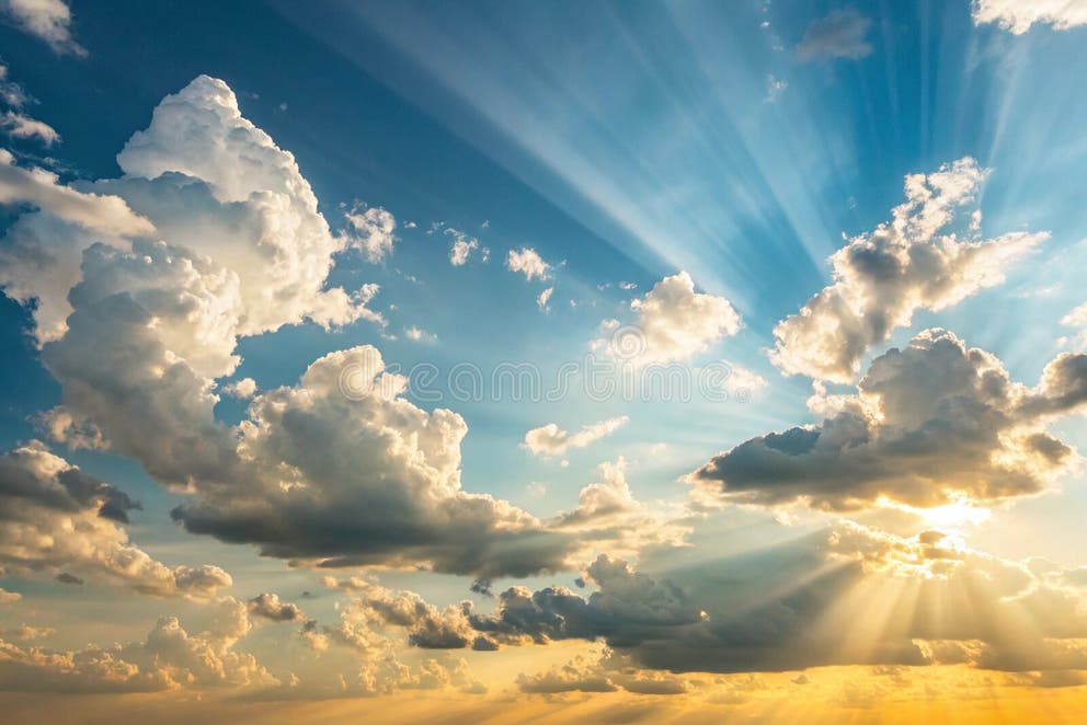 Hot Summer Sky with Clouds and Sunrays Stock Illustration ...